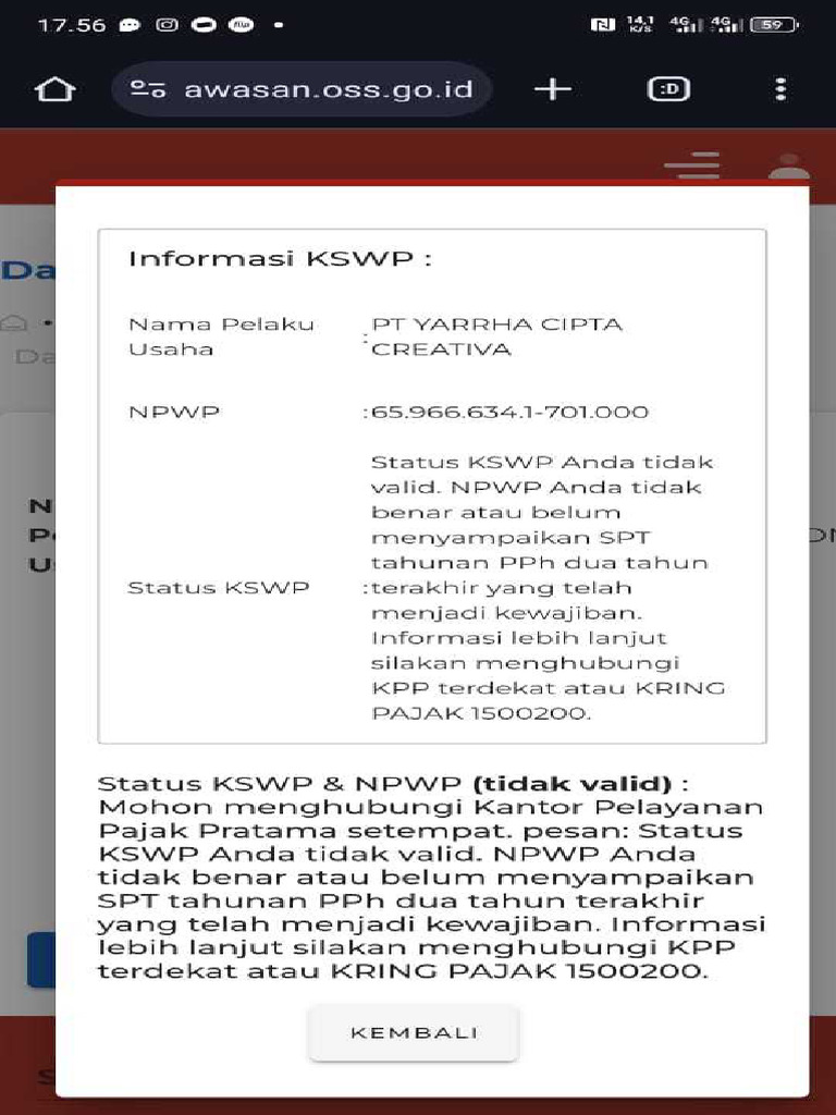 Screenshot Status KSWP Tidak Valid | PDF