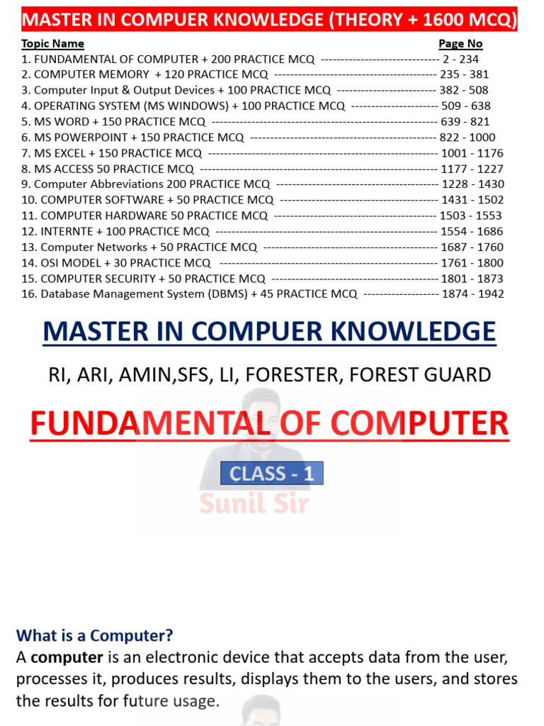 Master in Compuer Knowledge (Theory + 1600 MCQ) by Sunil Sir | PDF