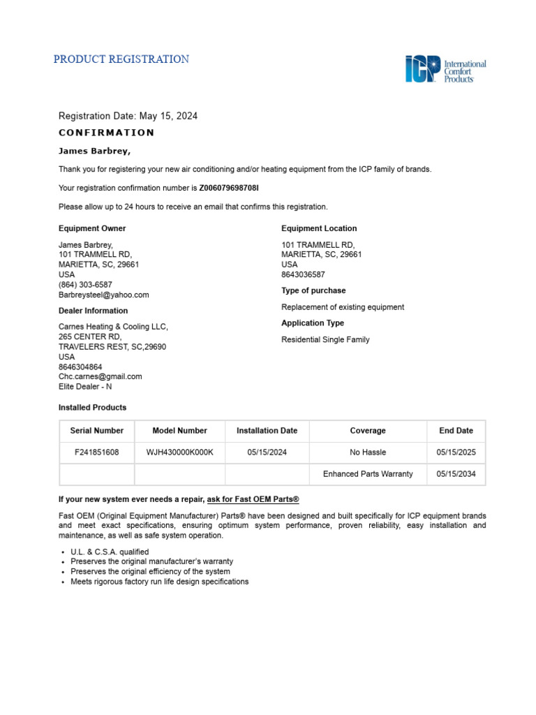 Registration Confirmation - ICP Barbrey | PDF