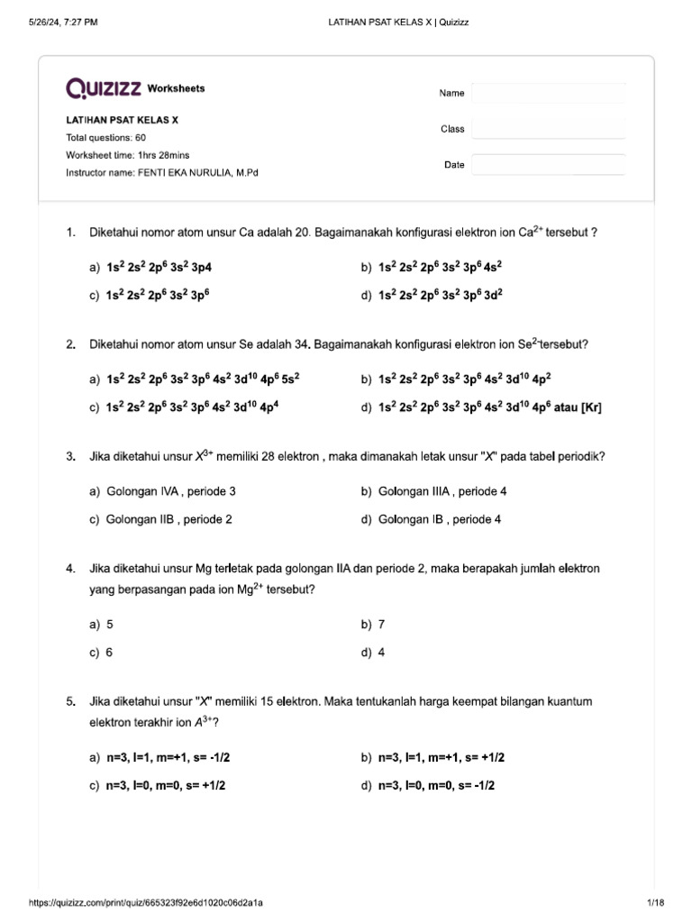 LATIHAN PSAT KELAS X 2324 | PDF