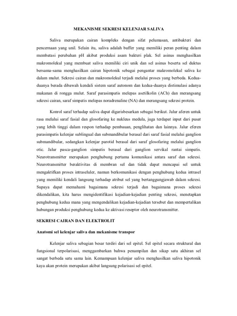 Mekanisme Sekresi Kelenjar Saliva | PDF | Kesehatan Holistik | Sains ...