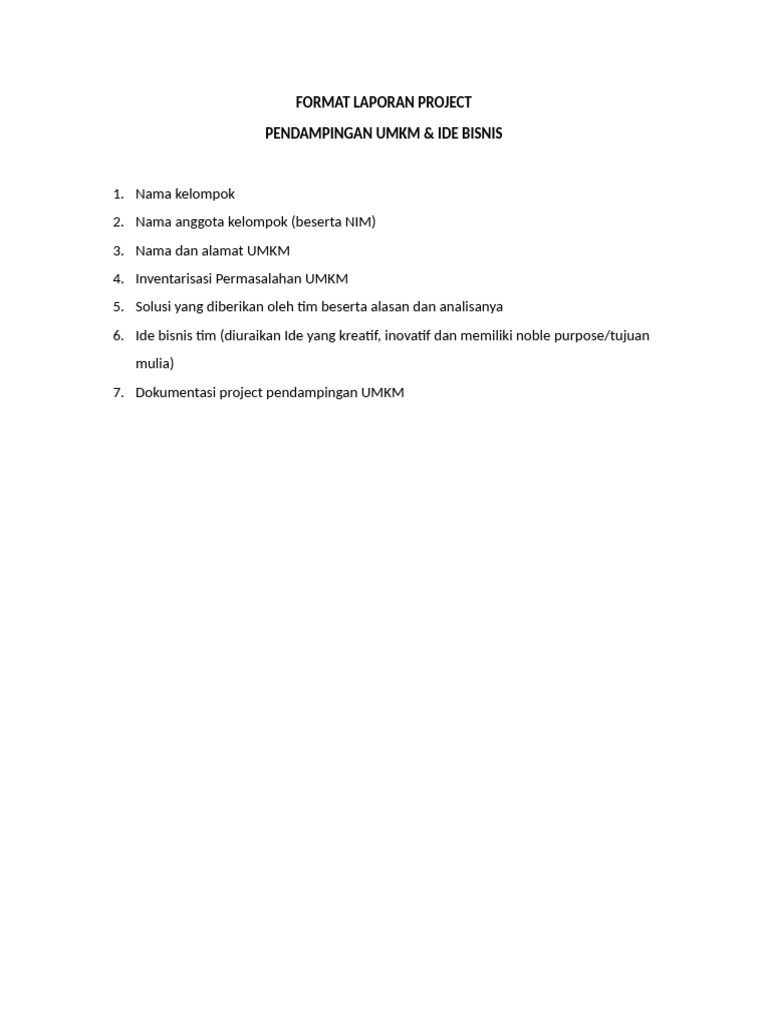 Format Laporan Project Pendampingan Umkm | PDF