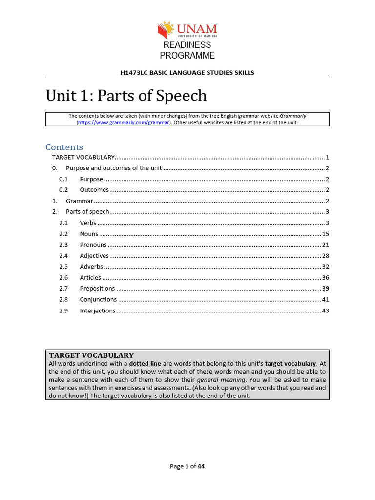 H1473LC_Unit_1_Parts_of_speech | PDF