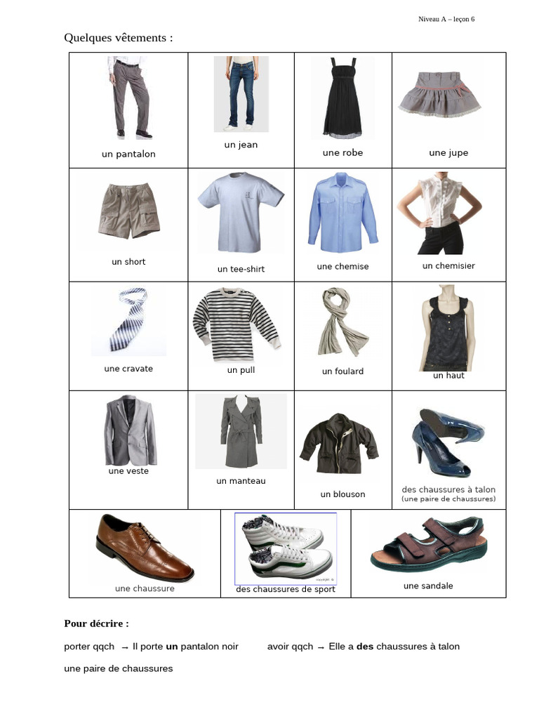 Lexique Vêtements | PDF