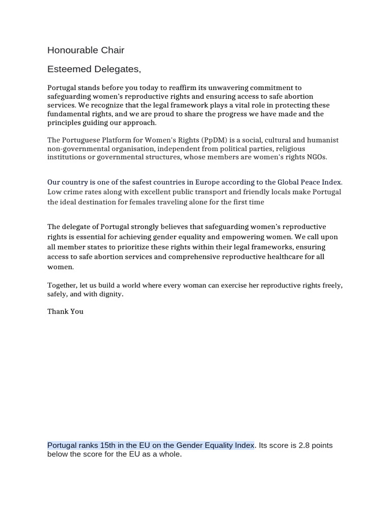 Honourable Chair Esteemed Delegates | PDF