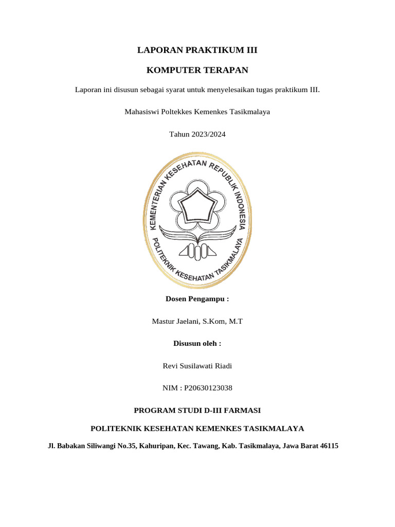 LAPORAN PRAKTIKUM KOMPUTER TERAPAN III | PDF