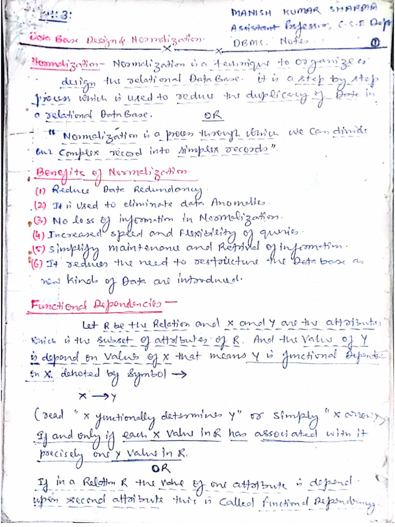 Dbms Unit 3 Normalization Pdf