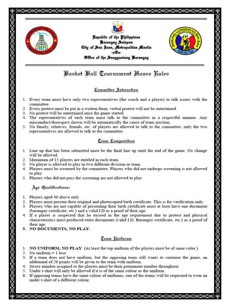 Salapan House Rules Basketball Tournament | PDF
