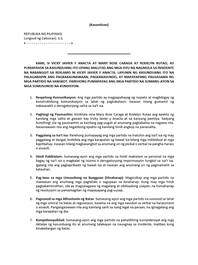 Agreement (Barangay) | PDF