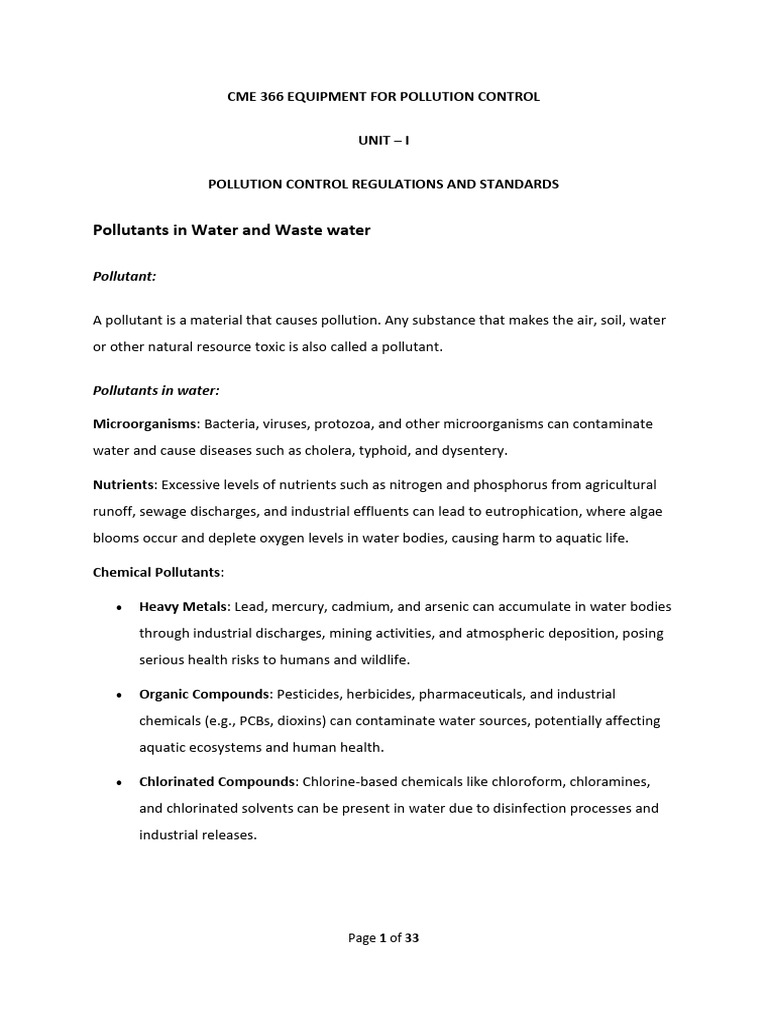 Unit - I Pollution Control Regulations and Standards | PDF