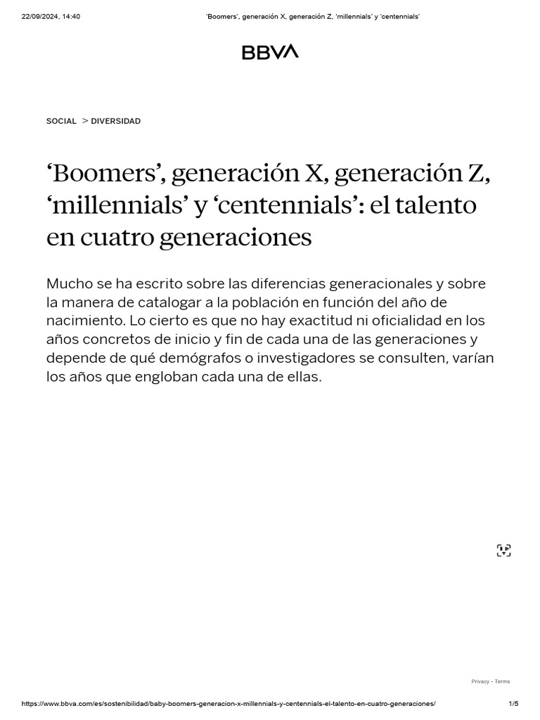 Boomers', Generación X, Generación Z, Millennials' y Centennials' | PDF