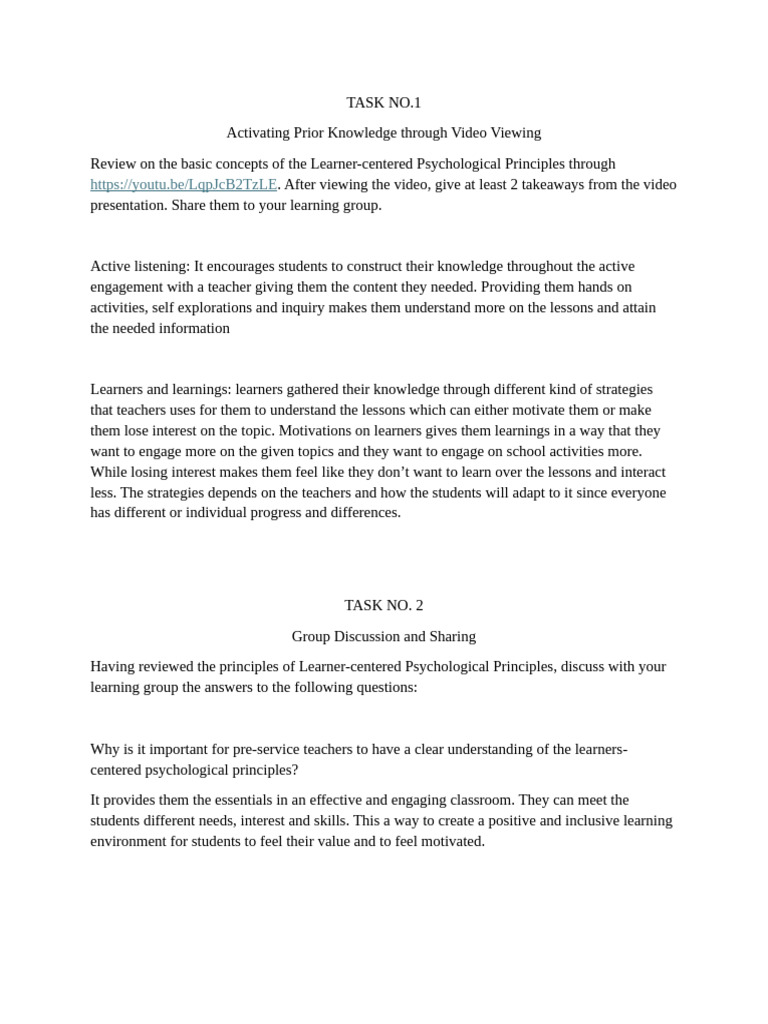 Lesson 3 Task 1 and 2 | PDF