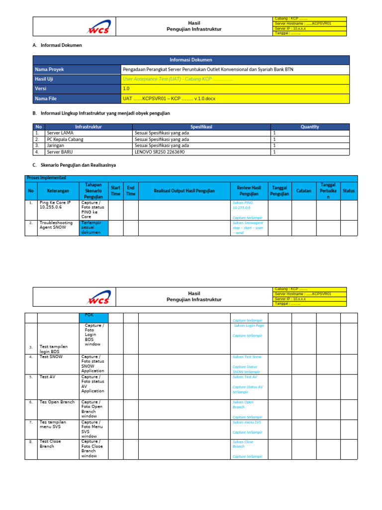 Template UAT xxxxKCPSVR01 - KCPXXXXX | PDF