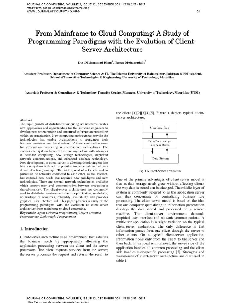 From Mainframe To Cloud Computing: A Study of Programming Paradigms With The Evolution of Client ...