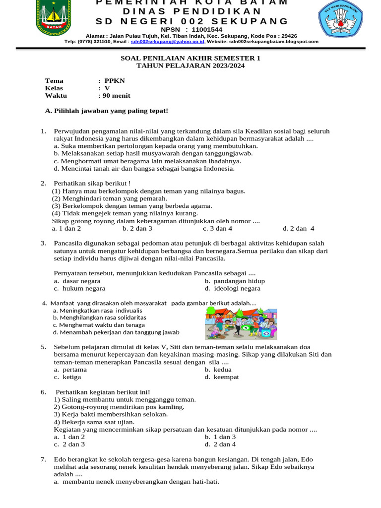 Format Soal PTS Kelas 5, 6 | PDF