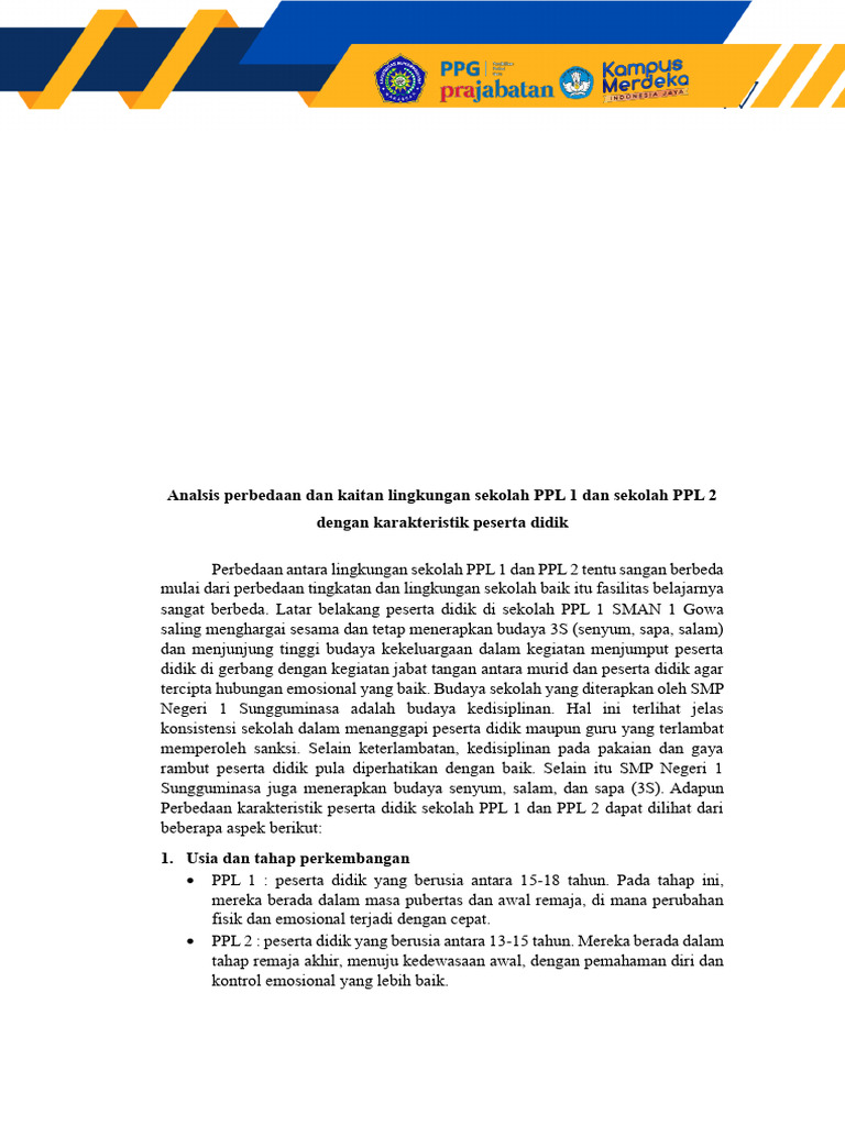 Topik 1 B Analisis Perbedaan Dan Kaitan Lingkungan Sekolah PPL 1 Dan Sekolah PPL 2 Dengan ...