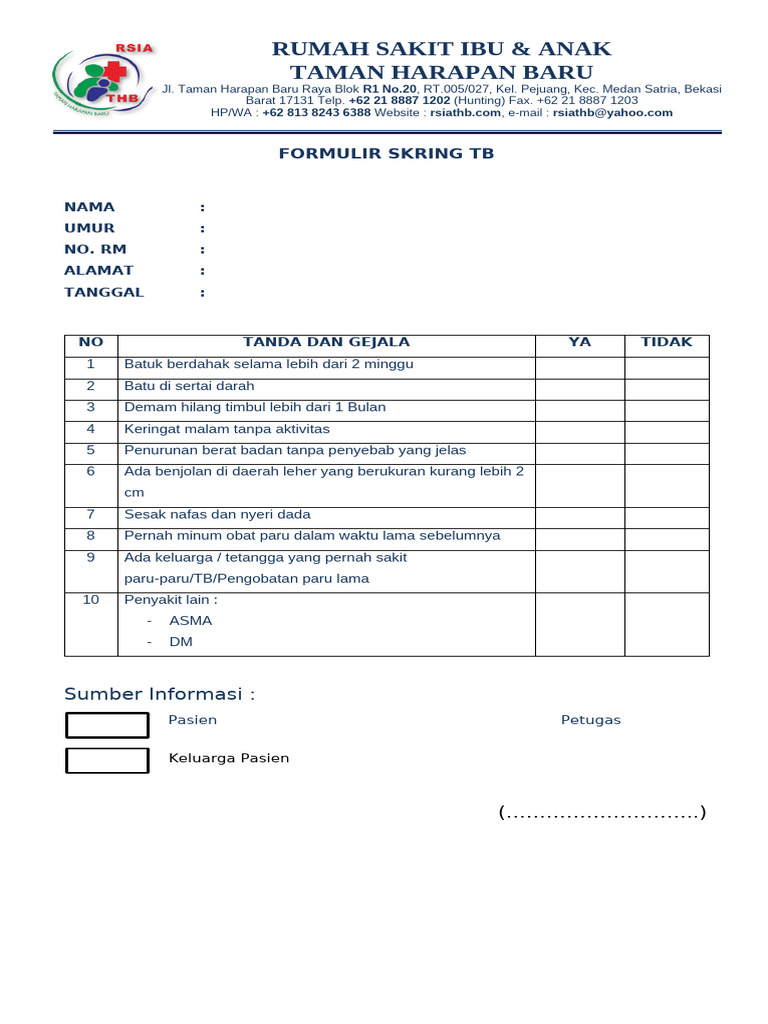 Formulir Skrining TB | PDF