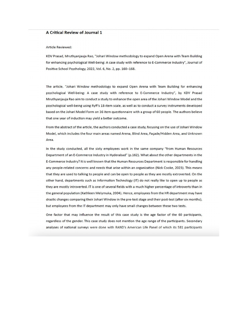 Critical Review Sample 2 | PDF