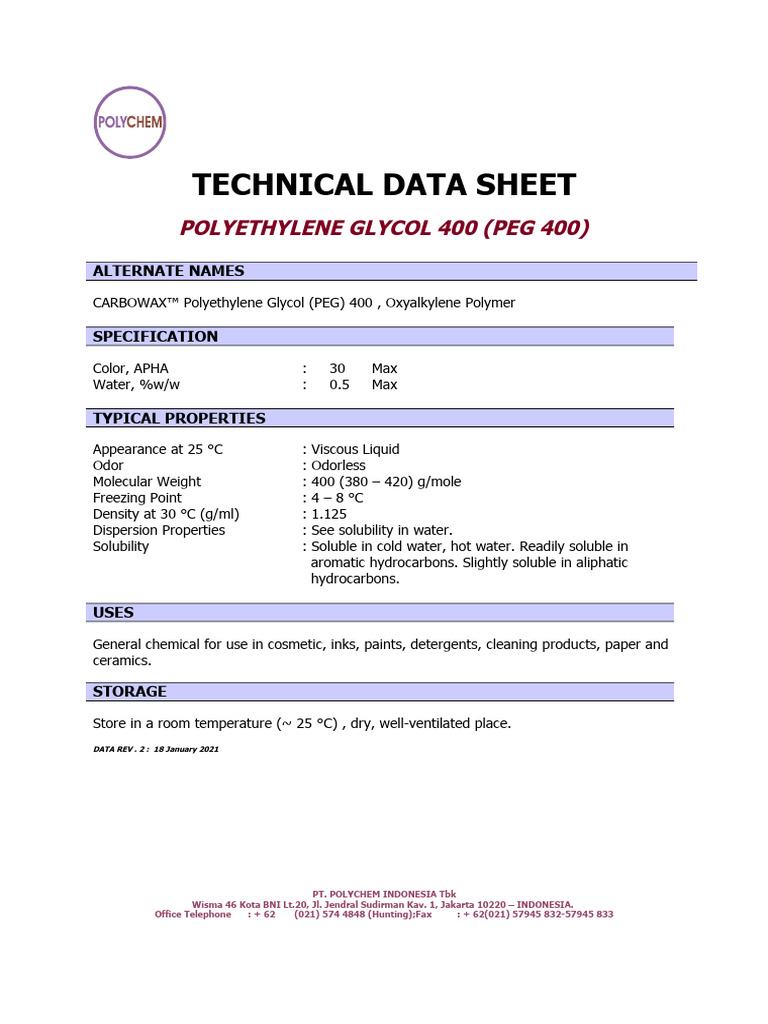 TDS PEG 400 REV.2 | PDF