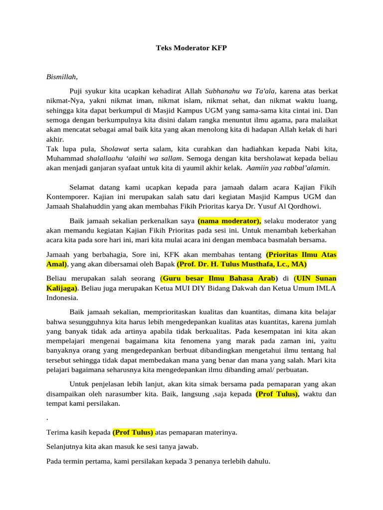 Teks Moderator KFP | PDF