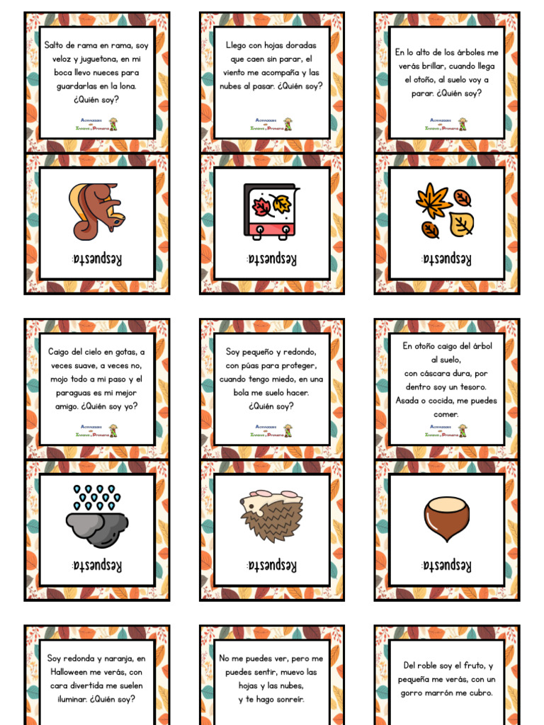 Tarjetas Adivinanzas Otono | PDF