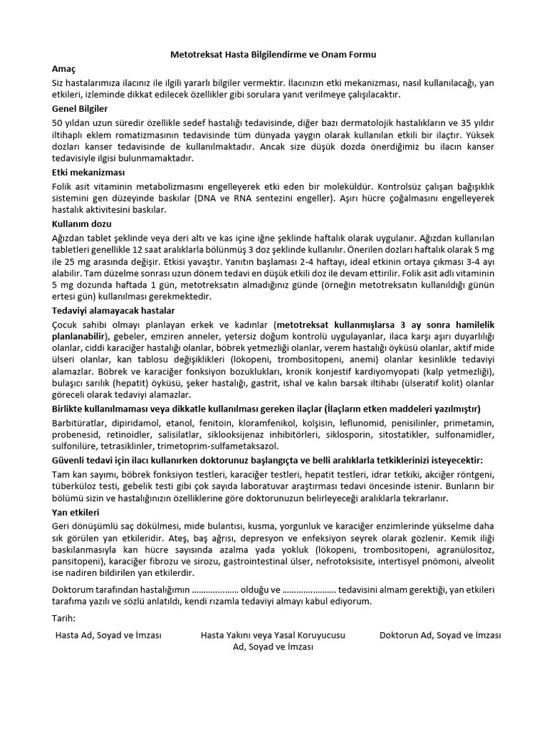 Metotrexat_Hasta_Bilgilendirme_ve_Onam_Formu | PDF Metotrexat_Hasta_Bilgilendirme_ve_Onam_Formu | PDF
