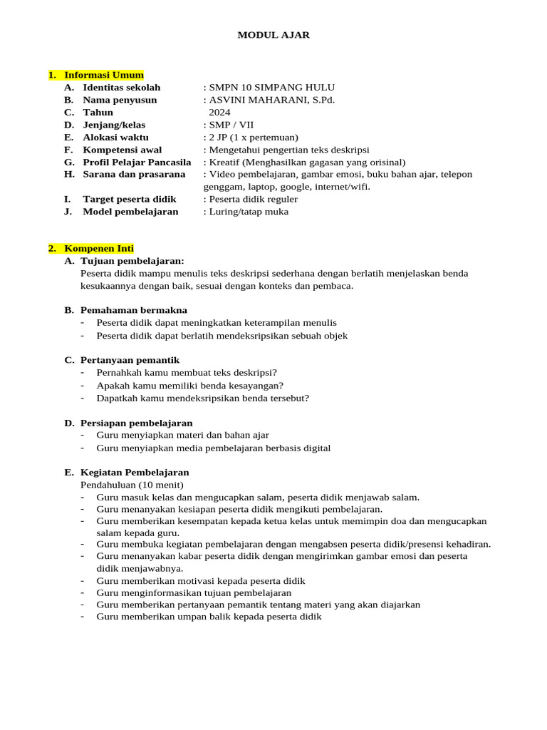 modul ajar bi - Copy | PDF