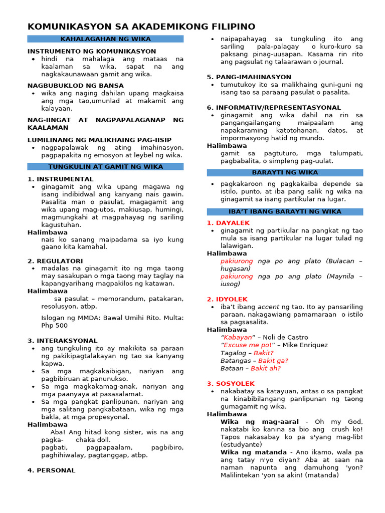 Komunikasyon Sa Akademikong Filipino | PDF