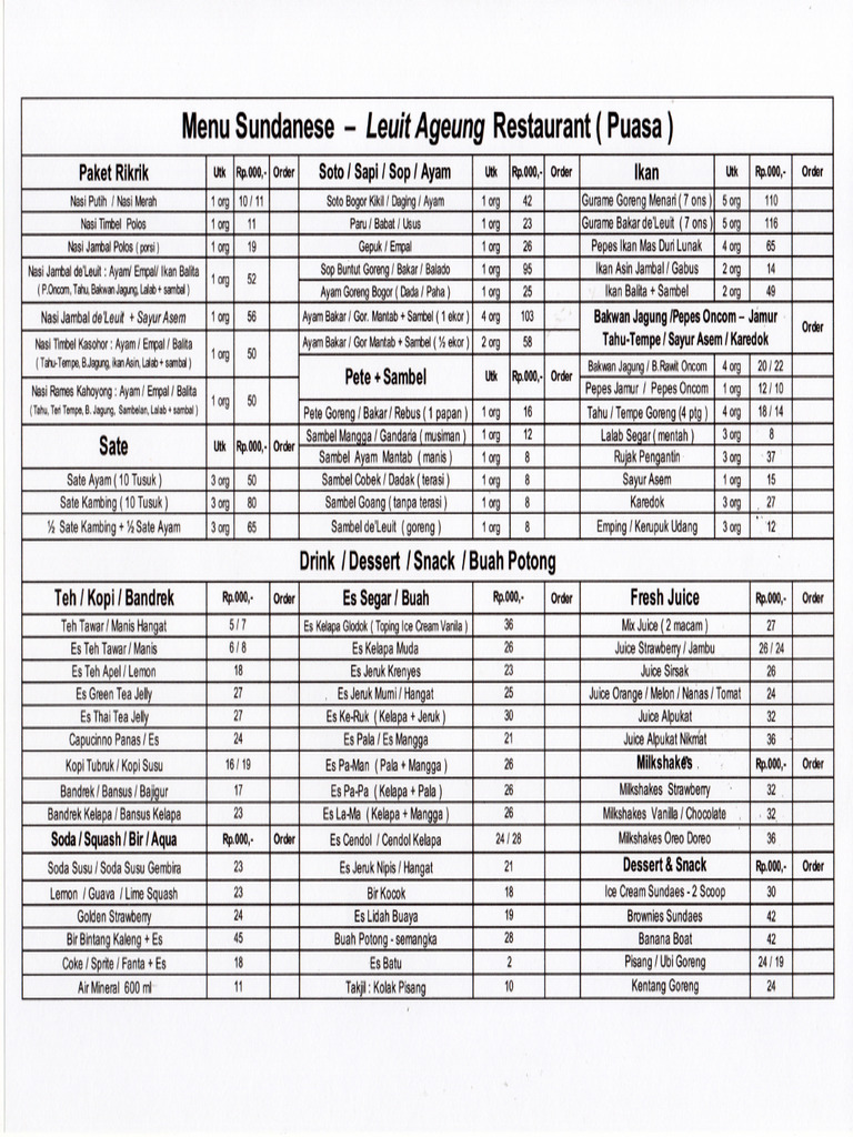 Menu alacarte terbaru- Leuit A | PDF