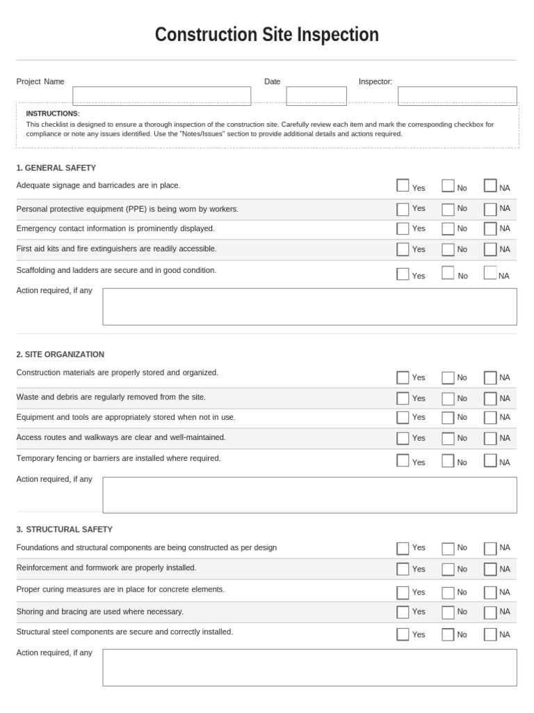 Construction Site Inspection Form | PDF