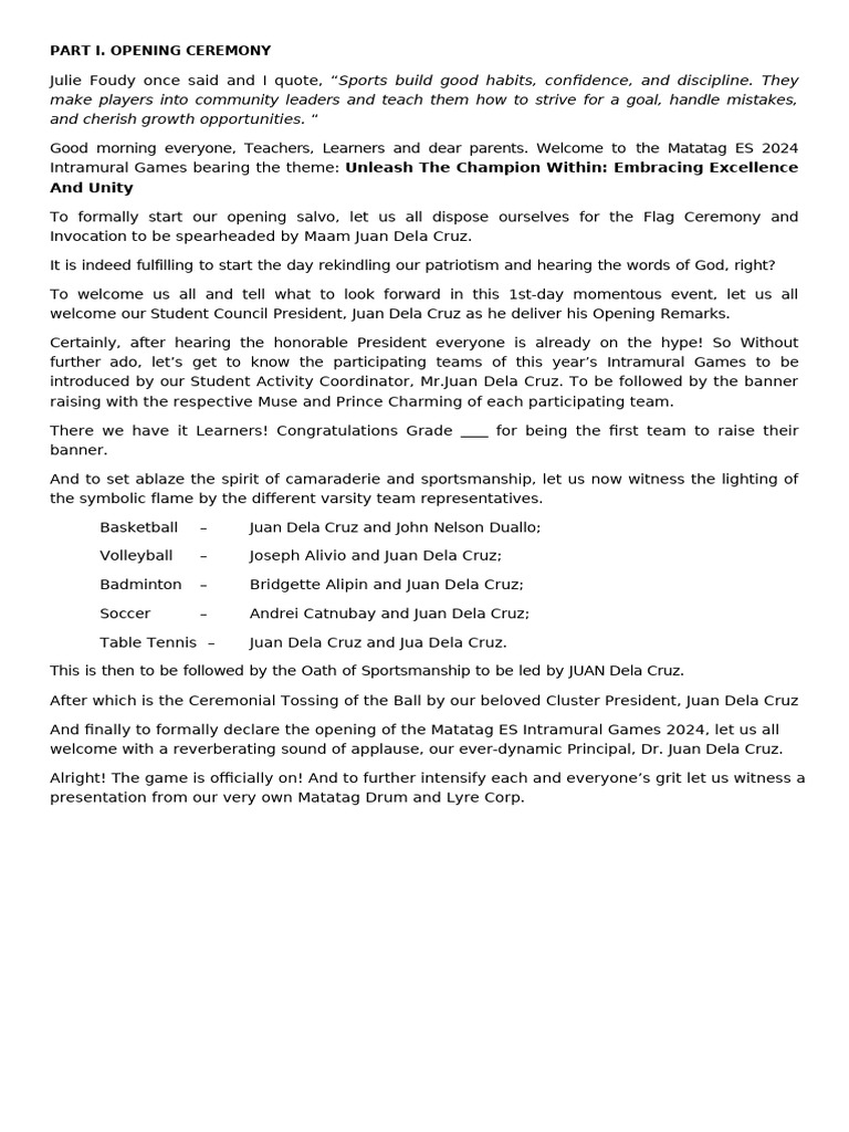 Intramurals-Emcee Script | PDF