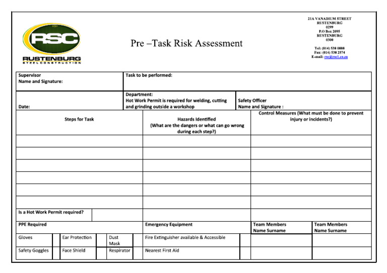 Pre-Task Risk Assesment Book | PDF