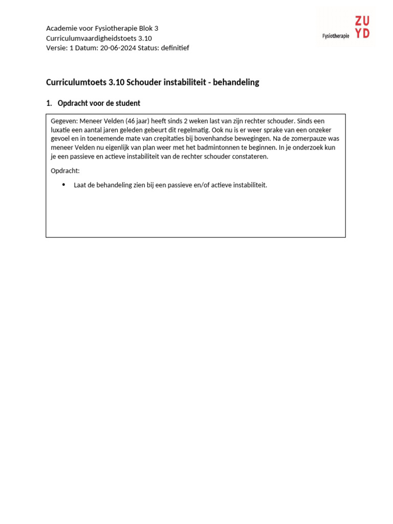 CCVH 3.10 Schouder Instabiliteit Behandeling - Stud | PDF