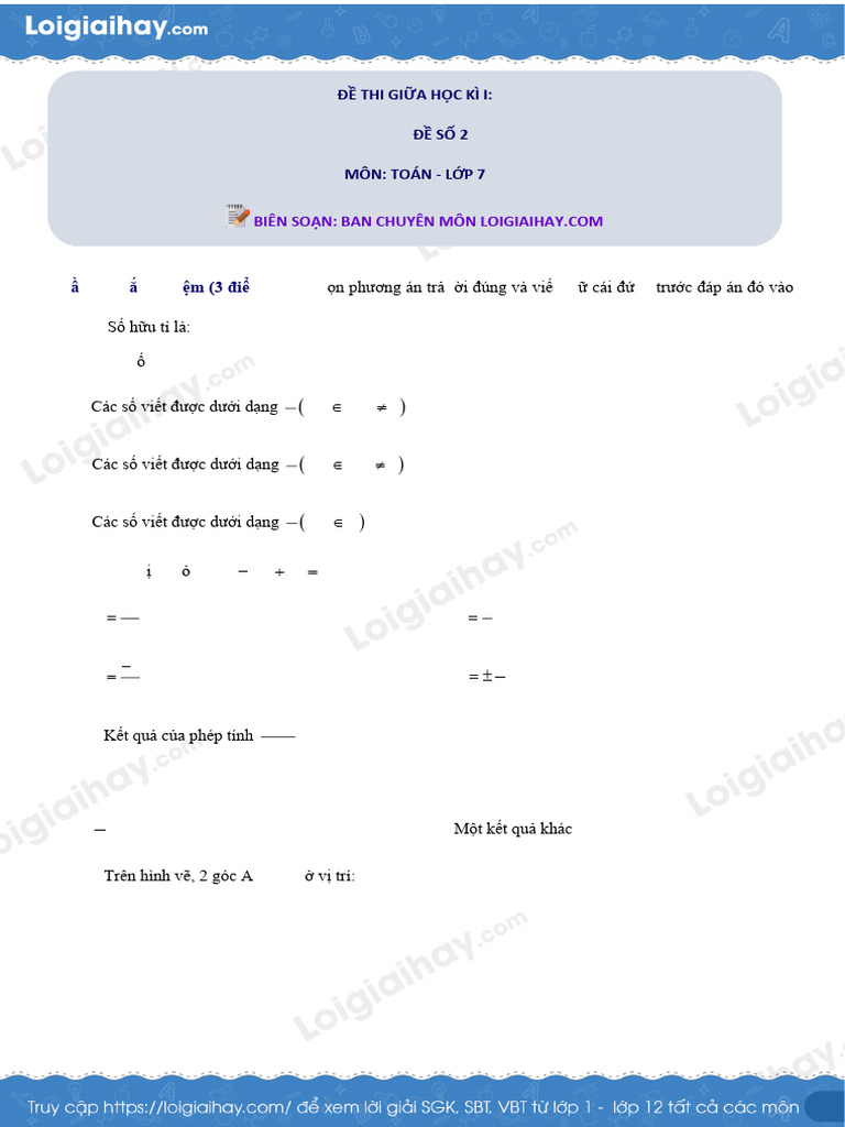 De Kiem Tra Giua Hoc Ki 1 Toan 7 de So 2 Ket Noi Tri Thuc 1665999649 | PDF