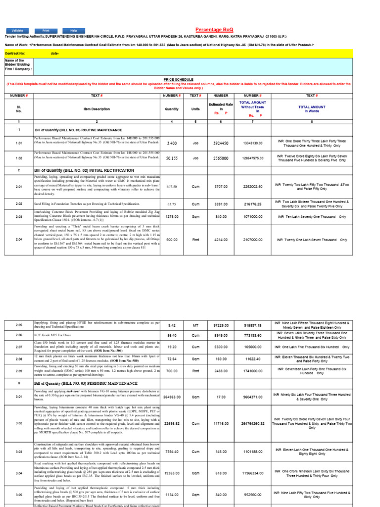 Tender BOQ M-J | PDF