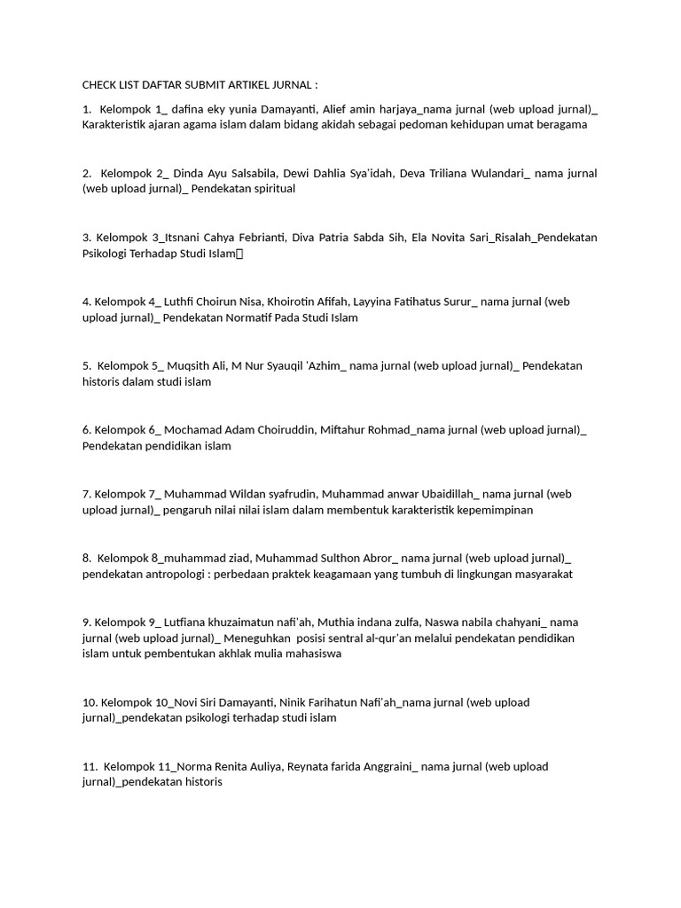 CHECK LIST DAFTAR SUBMIT ARTIKEL JURNAL | PDF