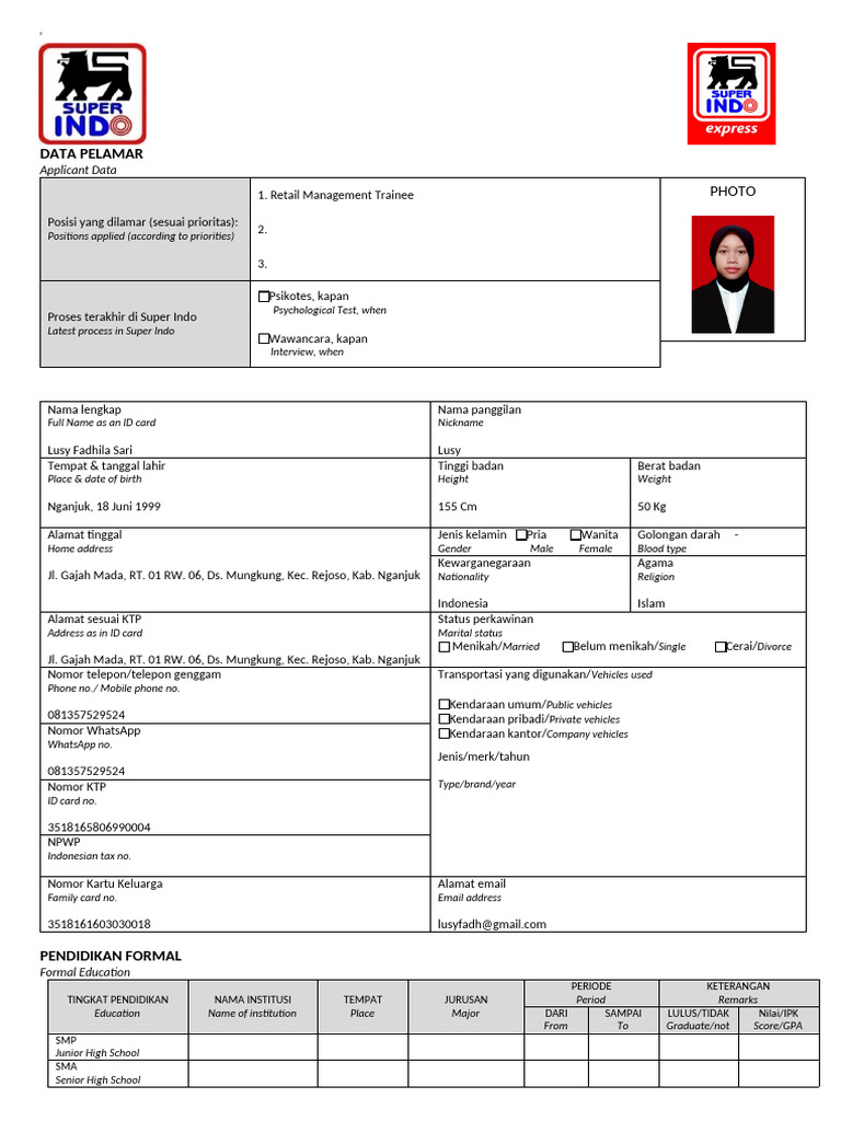 Form Data Pribadi Pelamar - Full Name | PDF