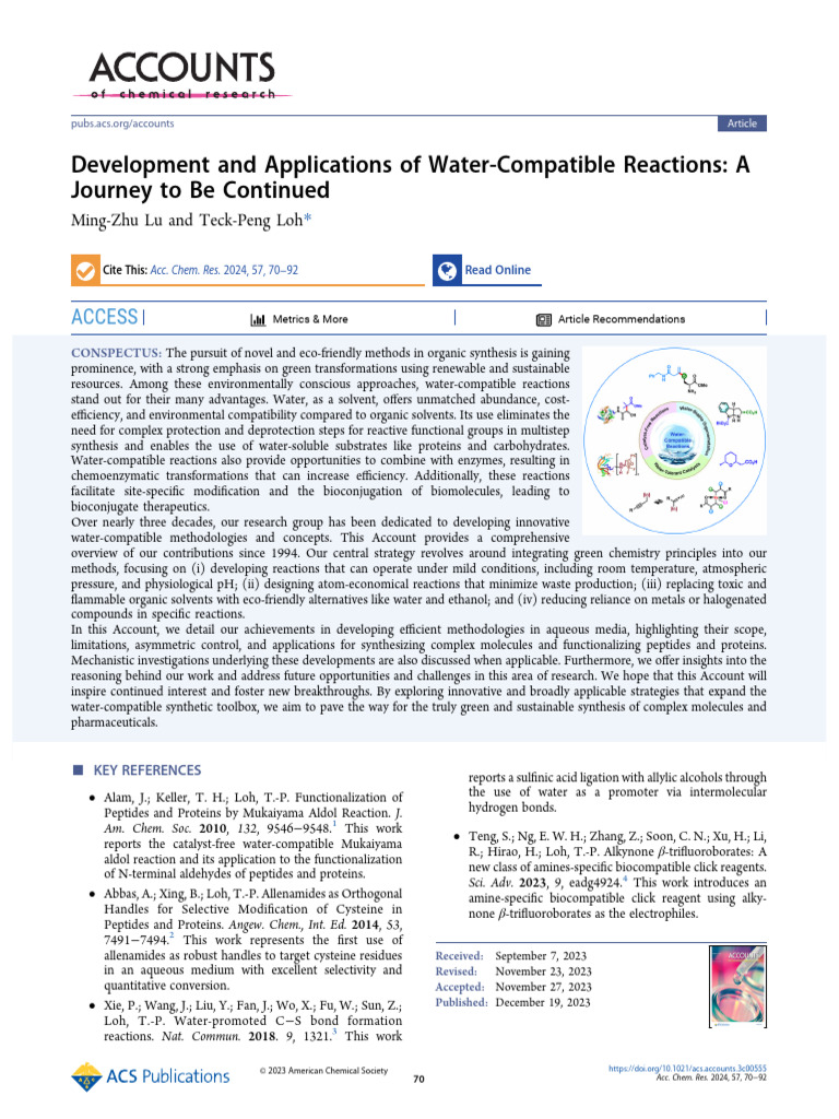 Lu Loh 2023 Development and Applications of Water Compatible Reactions ...