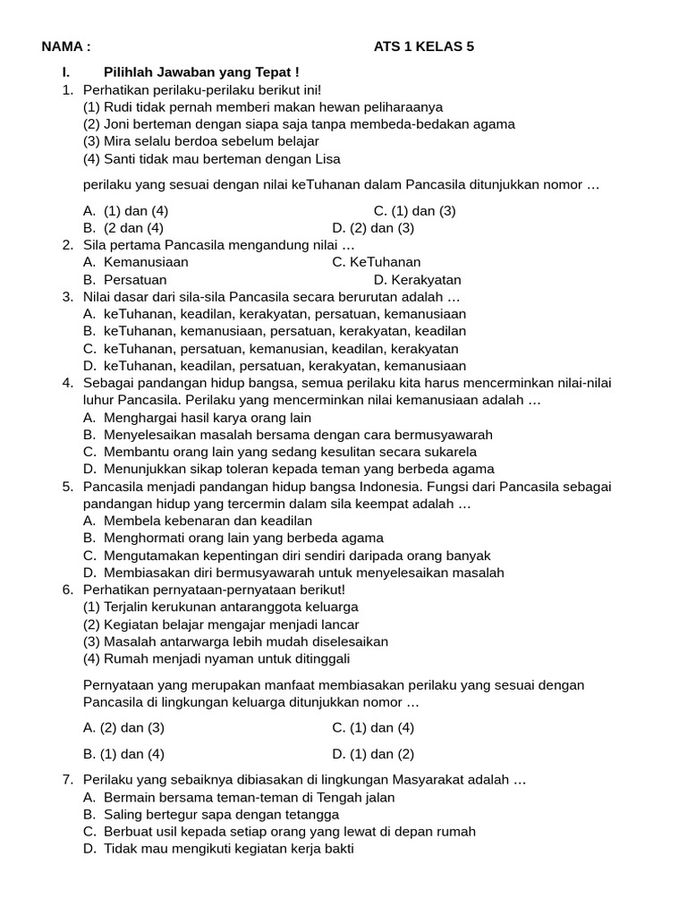 STS PEND - PANCASILA (Kls 5 Sdah Edit | PDF