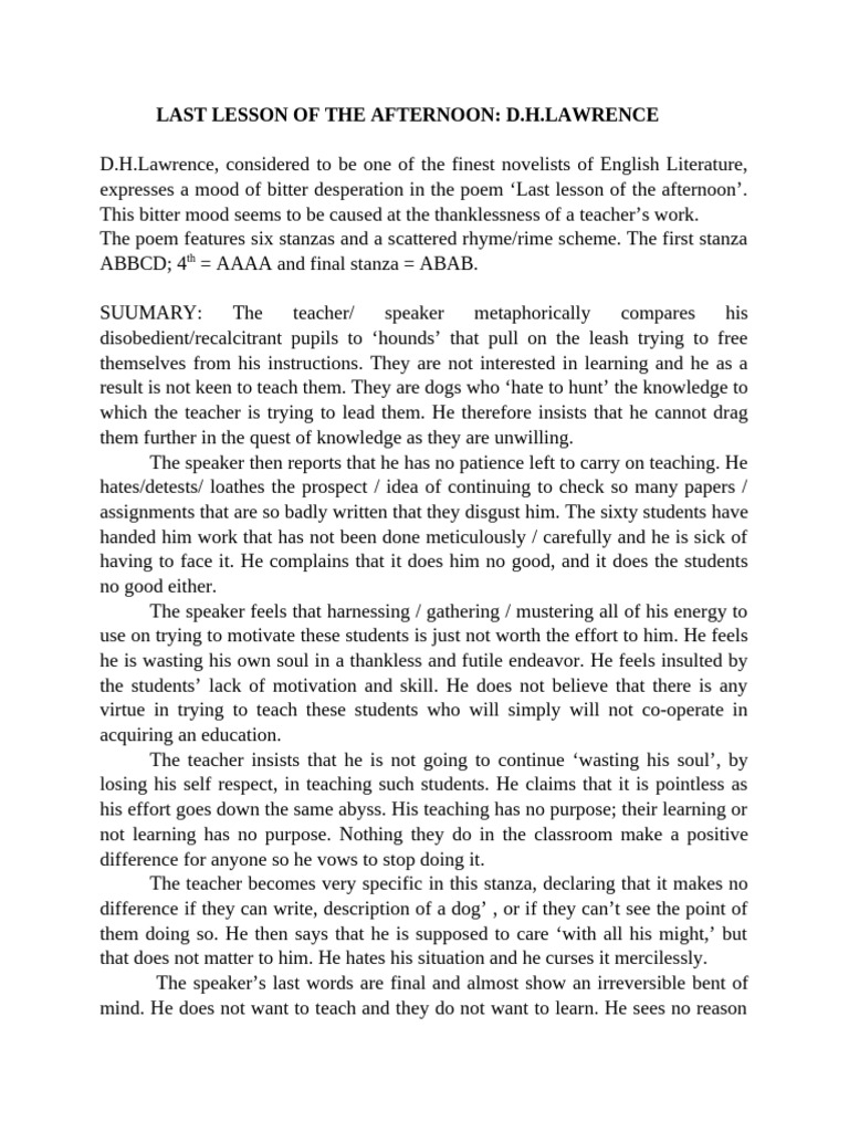 LAST LESSON OF THE AFTERNOON | PDF