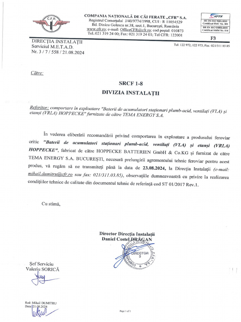 Solicitare SRCF Comportare Baterii Hopppecke - Tema Energy | PDF