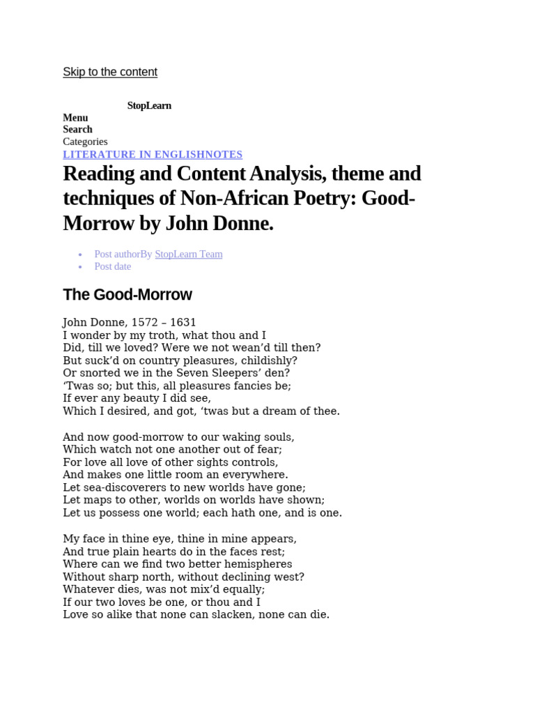 Good Morrow by John Donne | PDF