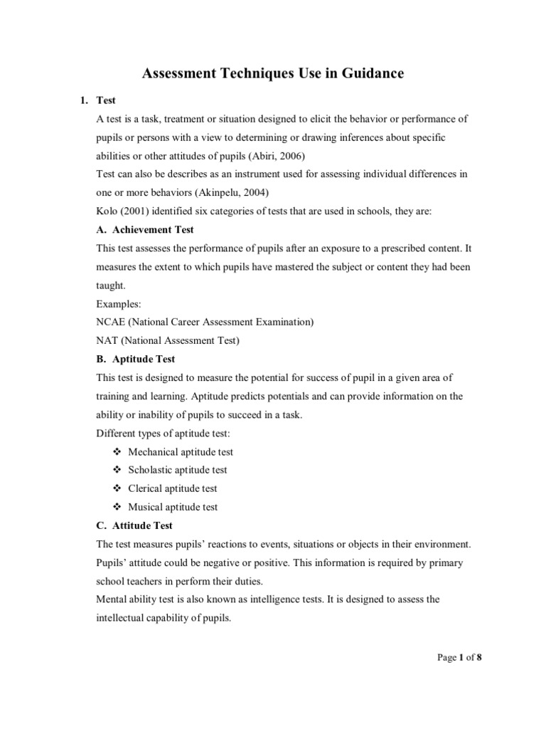 Assessment Techniques Use in Guidance | PDF | Survey Methodology ...