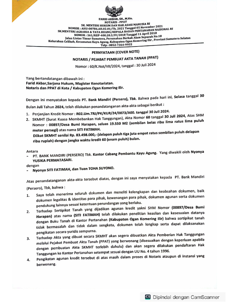 Covernote Siti Fatimah | PDF