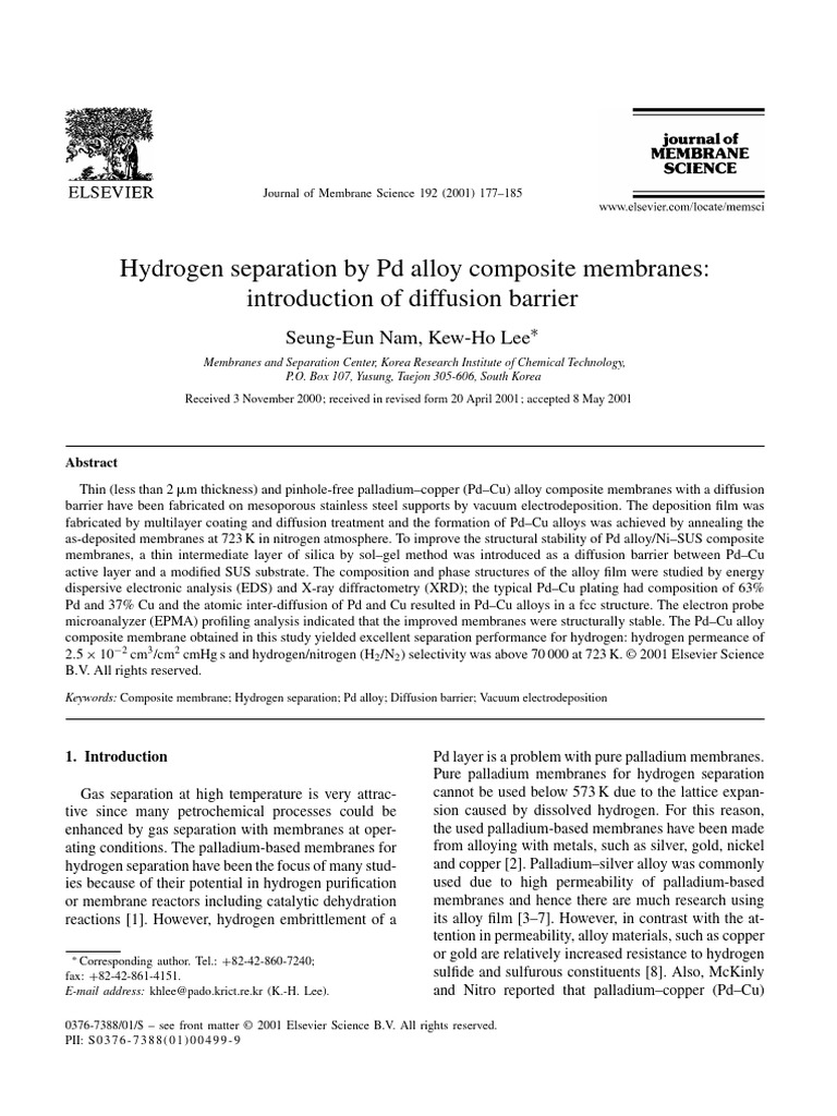 Hydrogen Separation by PD Alloy Composite Membranes | PDF