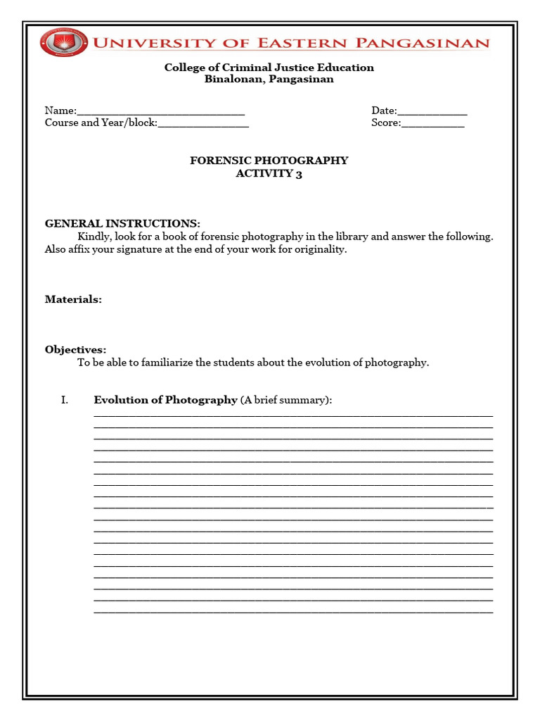 Forensic Photography Activity 3 | PDF