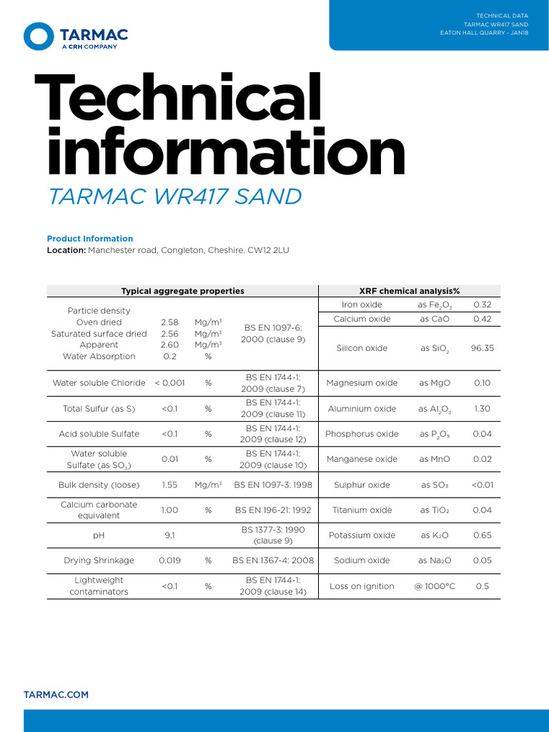WR417 Sand Technical Data Sheet | PDF | Magnesium | Silicon Dioxide