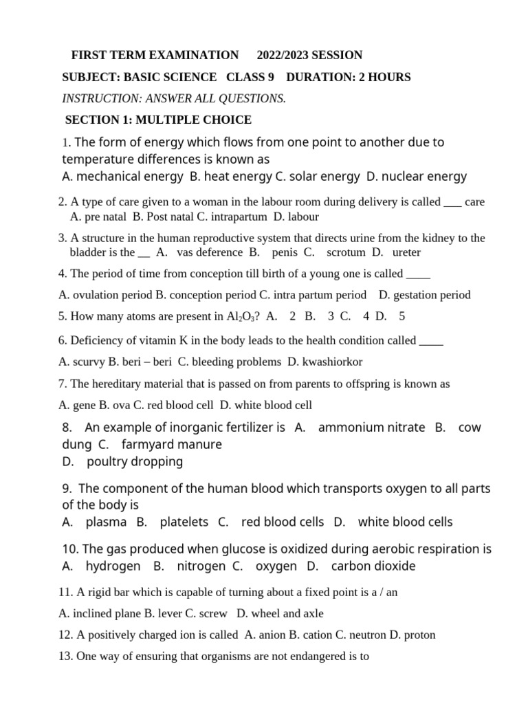 Class 9 First Term Exams | PDF