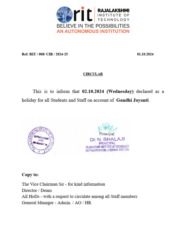 CIRCULAR 01-10-2024 | PDF