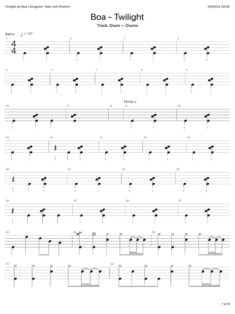 Boa - Twilight (Drums Tab From Songsterr | PDF